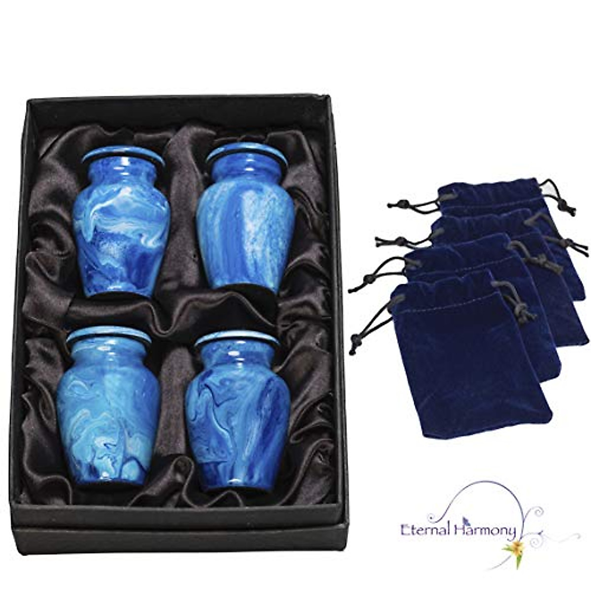 Eternal Harmony Cremation Urn for Human Ashes | Memorial Urn Carefully Handcrafted with Elegant Finishes to Honor Your Loved One | Adult Urn Large Size with Beautiful Velvet Bag (Small, Blue Milo)