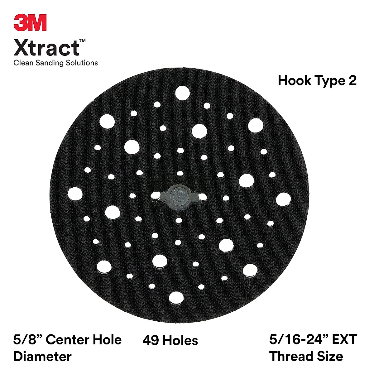 3M Xtract Hookit Hook and Loop Sanding Disc Backup Pad, 89409, 6 in, Max 12,000 RPM OPM, Hard, 49 Holes, Low Profile Finishing Disc Pad, 5/16-24 EXT