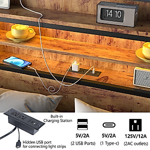 Gyfimoie Full Size Bed Frame with 4 Drawers & Headboard, Metal Frame with Power Outlet and LED Light, Easy Assembly, No Box Spring Needed, Ideal for 75" Mattress