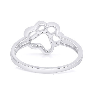 AFFY Round Cut White Natural Diamond Paw Print Band Ring 14k White Gold Over Sterling Silver (0.1 cttw)