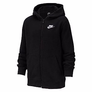 Nike Boy's NSW Club Full Zip Hoodie, Black/Black/White, Medium