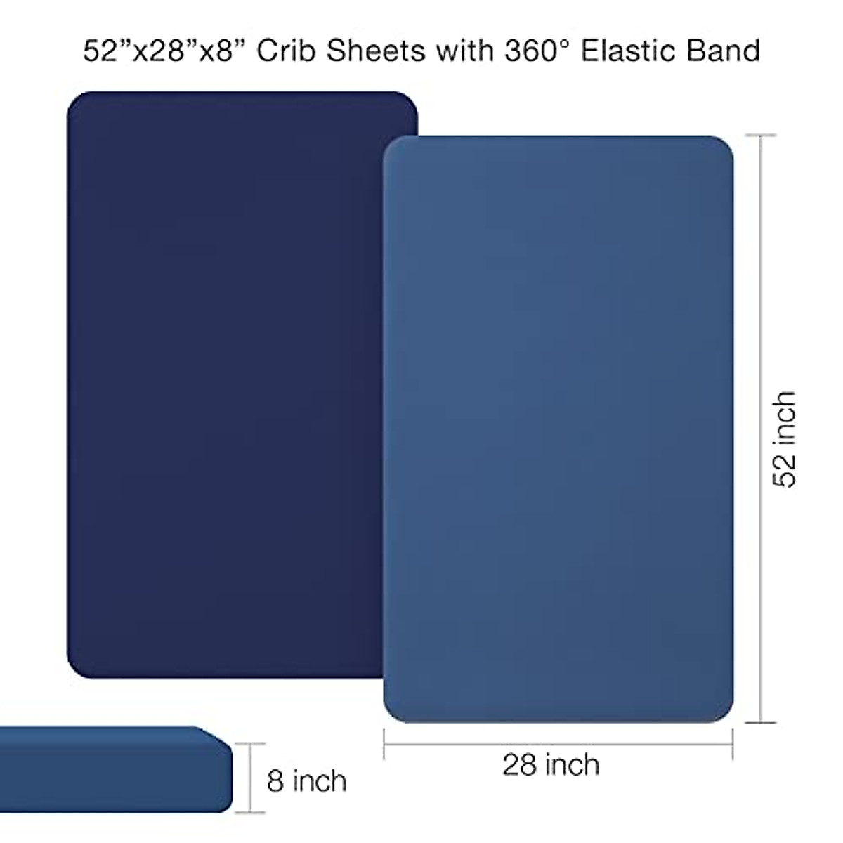 POSENPRO 2 Pack Microfiber Fitted Crib Sheets for Baby Boys Girls, Cozy & Soft Solid Color Toddler Bed Sheets for Standard Crib and Toddler Mattresses, 28"x52"x8", Navy Blue & Stone Blue