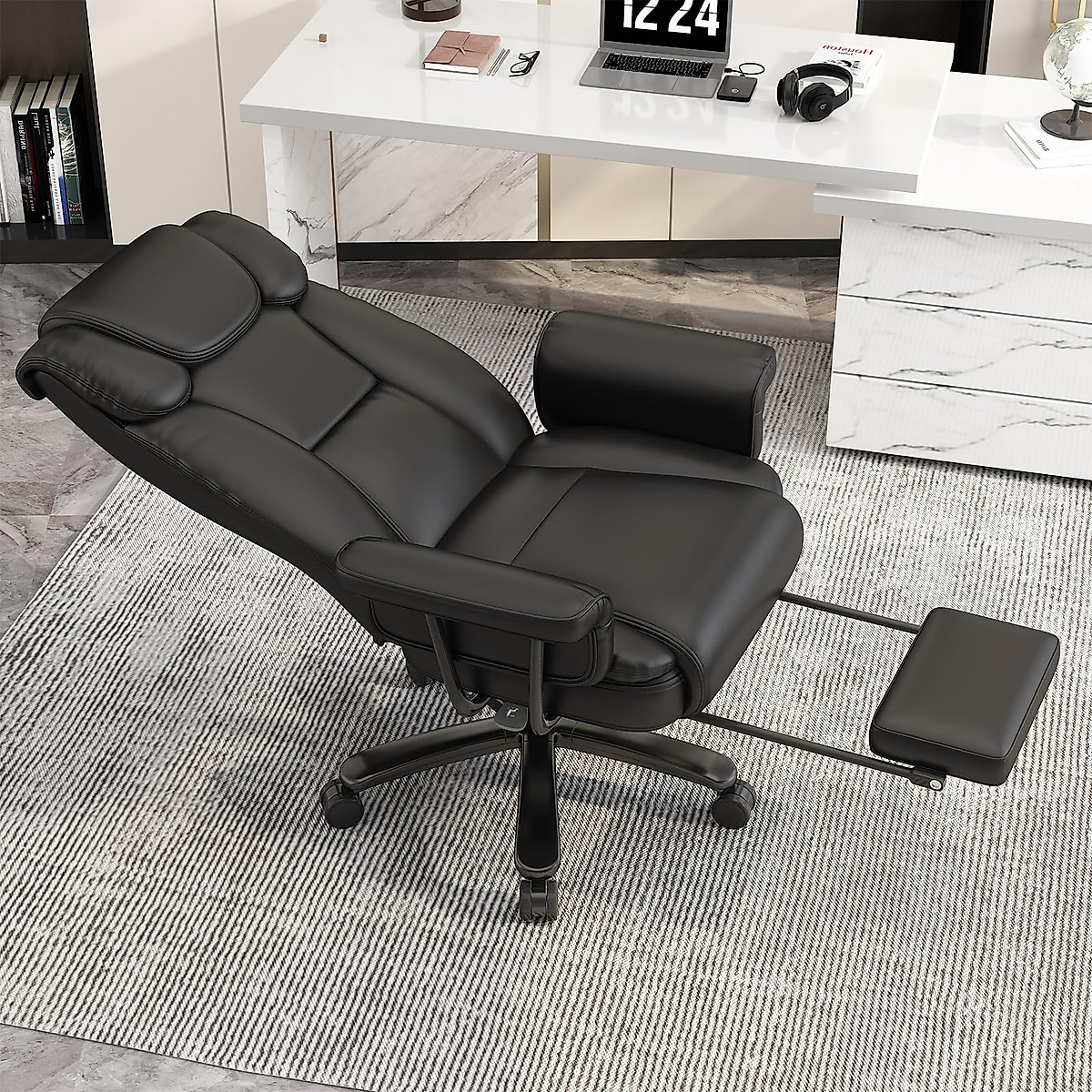 GYI Big and Tall Office Chair 400LBS, 160° High Back Reclining Office Desk Chair with Wide Seat, Arms, Footrest, Black