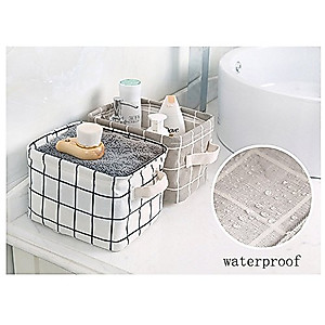 4 Pack Canvas Storage Basket Bins, Home Decor Organizers Bag for Adult Makeup, Baby Toys Liners, Books (4 Pack, Yellow Checks)