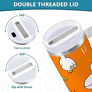 MCHIVER Cartoon Duck Orange 30 oz Tumbler with Handle and Straw Stainless Steel Vacuum Water Bottle Leak-proof Travel Coffee Mug Insulated Water Bottle for Water Iced Tea Coffee