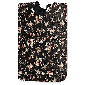 visesunny Vintage Rose Floral Large Laundry Hamper with Handle Foldable Durable Clothes Hamper Laundry Bag Toy Bin for Bathroom, Bedroom, Dorm, Travel