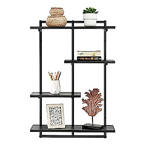 Danya B Rhodes 4 Tier Modern Floating Windowsill Wall Shelf Unit with Metal Frame and MDF Shelves (Black/Black)
