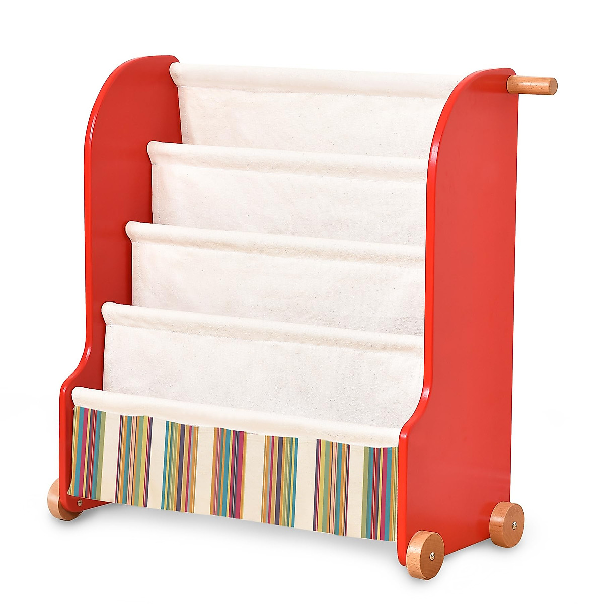 Bolocon Kids Car-Shaped 5-Tier Sling Book Rack Features Two Top Handles for Toddler Boys and Girls Gift,Storage Bookcase Bookshelf Organizer with Deep Canvas Sleeves (Racing Red)