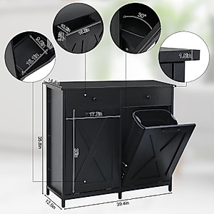 MAMIZO Double Tilt Out Trash Cabinet 10 Gallon*2,Kitchen Garbage Cabinet,Pet-Proof Standing Hidden Dual Laundry Sorter,W/Hideaway Drawer,for Kitchen,Living,Dining Room (Black)