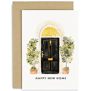 Old English Co. Stylish New Home Card for Him or Her - Black Front Door Olive Tree Housewarming Card for Couple - Congratulations On New House Card for Men and Women | Blank Inside with Envelope