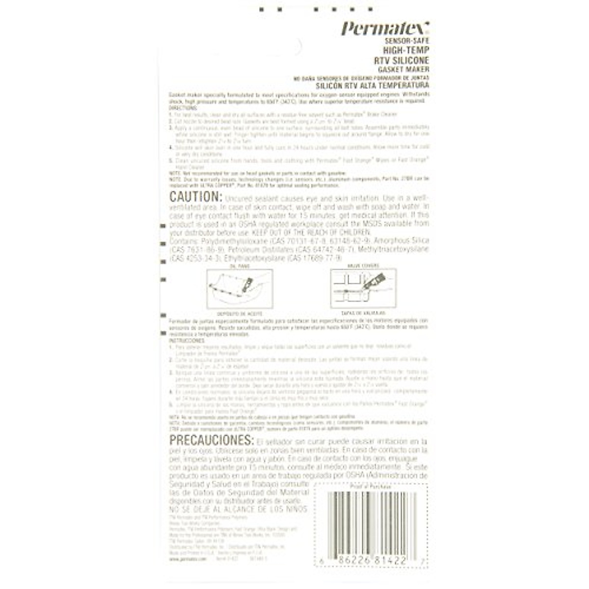 Permatex 81422 Sensor-Safe High-Temp RTV Silicone Gasket Maker, 3 oz.