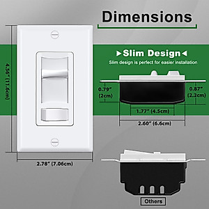 (6 Pack) UNIELE Ultra Slim Dimmer Light Switch, Max 300W Dimmable LED, CFL Lights, 600W Incandescent, Single-Pole or 3 Way LED Slide Dimmer Light Switch, 15A/120V/60Hz, ETL Listed, White