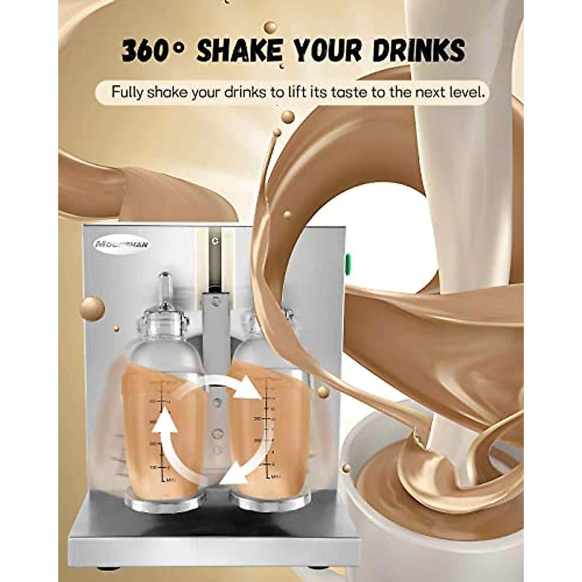 Moonshan Automatic Milk Tea Shaker Machine 360° for Bubble Tea Boba Tea Electric Milk Tea Shaking Machine Juice Coffee Milk Wine Cocktail Double Cup 350ml-750ml with PC Cups