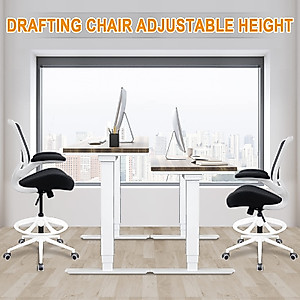 BOJUZIJA Ergonomic Drafting Chair,Standing Computer Desk Chair,Foot Ring,with Flip-Up Arms,Lumbar Support Swivel Computer Task Chair-Black