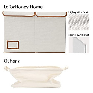 LoforHoney Home Large Storage Bin with Lid for Clothes, Foldable Laundry Basket with Durable Handles, Double Laundry Hamper with Divider, Fabric Storage Bin with Lid for Organizing, Beige
