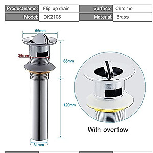 LMMDDP Flip Up Drain Stylish Swivel Style Stopper, Lavatory Vessel Sink Drains Size 36mm without Overflow Copper Finished (Size : Without Overflow)