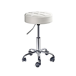 Leopard Round Rolling Stools, Adjustable Work Medical Stool with Wheels ( White )