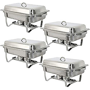 Uniquely Designed Frame, 4 Pack Catering Stainless Steel Chafer Chafing Dish Sets 8 Qt Party Pack
