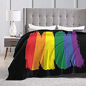 HOMNY Colorful Rainbow Gay Pride Flannel Fleece Blanket Ultra Soft 380 GSM Lightweight Microfiber Blanket All-Season Anti-Static Warm Thick Throw Blanket for Sofa Couch Bed