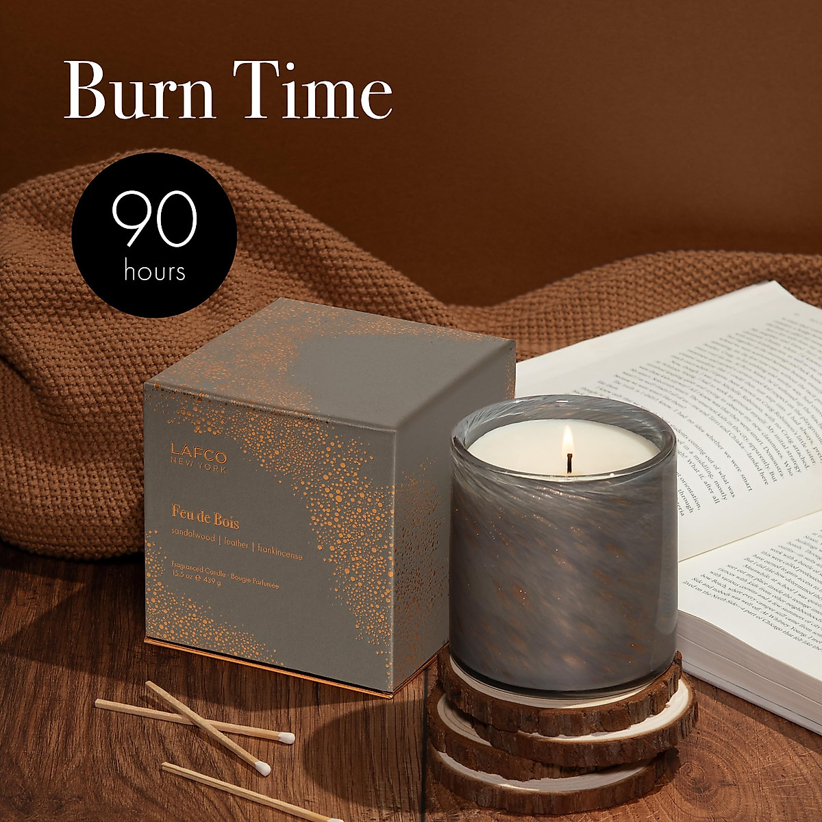 LAFCO New York 2024 Holiday Signature Candle, Limited Edition Holiday Feu de Bois - 15.5 oz - 90-Hour Burn Time - Reusable, Hand Blown Glass Vessel - Made in The USA