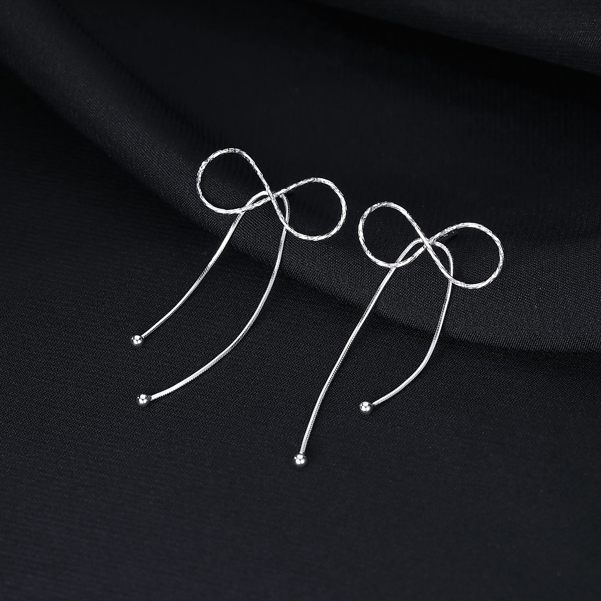 Reffeer Solid 925 Sterling Silver Bow Drop Earrings Dangle for Women Teen Girls Bowknot Dangle Earrings Studs (A-Silver)