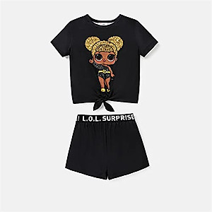 L.O.L. Surprise! Girls Clothes Set Character Print Short Sleeve Tee Top and Shorts Girl Clothes Black 8-9 Years
