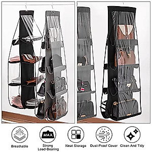 Geboor 2 Pack Purse Organizer Closet, 8 Pockets Hanging Handbag Organizer Purse Hanger Closet Bag Organizer for Closet with Metal Hooks