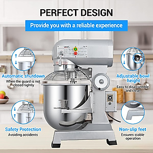 LEEVOT 30Qt 1250W Commercial Food Mixer, Commercial mixer 3-Speed Adjustable Heavy Duty Stand Mixer with Stainless Steel Bowl for Bakery Pizzeria.