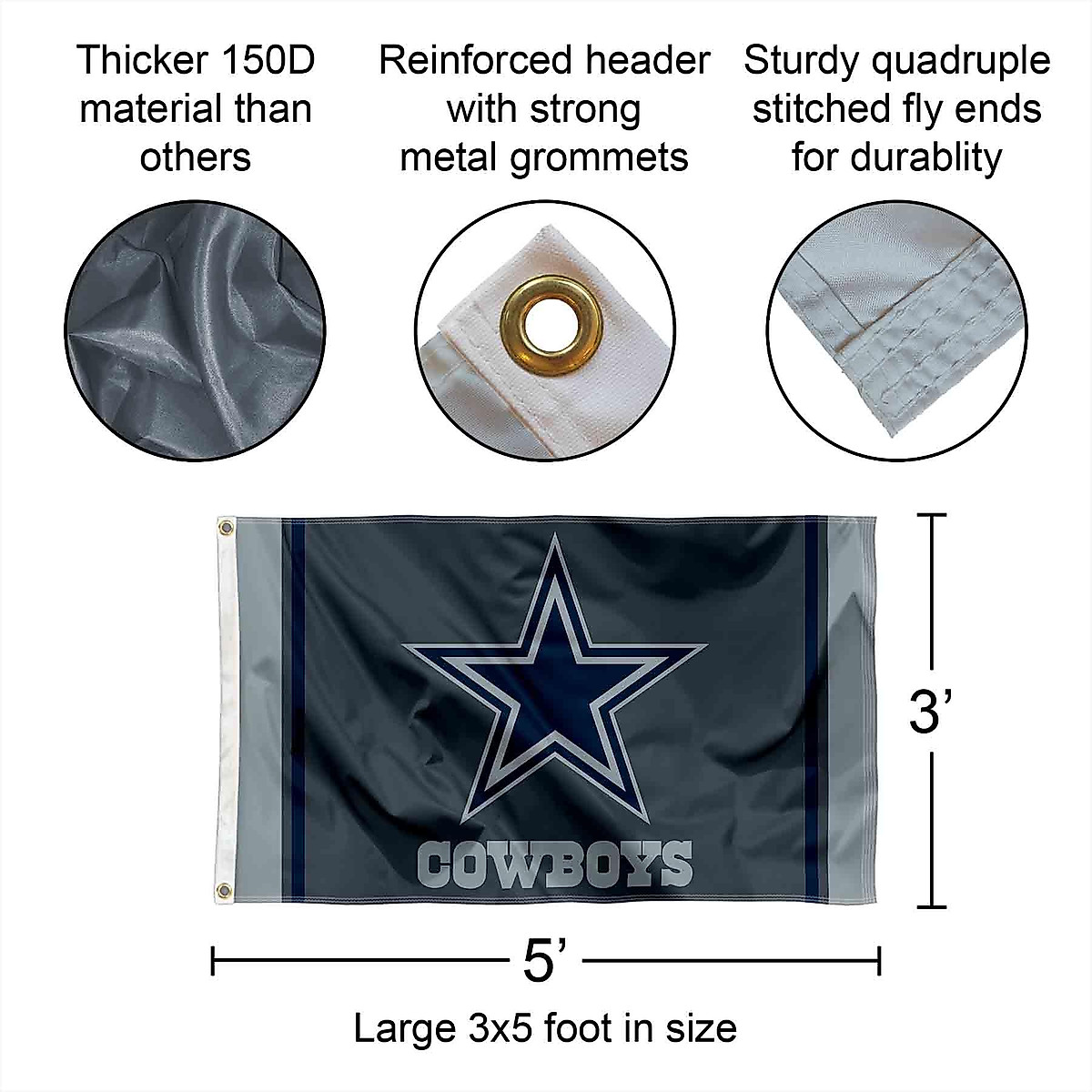 WinCraft Dallas Cowboys Blackout Sideline Flag Outdoor Indoor 3x5 Foot Banner