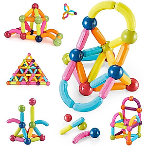 54 Pcs Magnetic Balls and Rods Set,Magnetic Building Sticks Blocks Toys,Magnet Educational Toys STEM Toys for Kids,Learning Magnetic Toys for Boys Girls Age 3 4 5 6 7 8+ Years Old Gifts