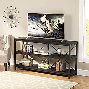 Sofa Table, 3 Tiers Console Table TV Console Narrow Long Sofa Table TV Stand with Storage Shelves for Hallyway, Entryway, Living Room, 55 Inches (Black)