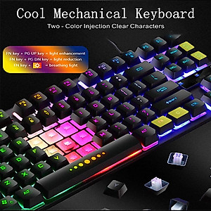 Limouyin 87Key Wired Gaming Keyboard with Crater Architecture, Portable Durable Keyboard Gaming Mechanical Ergonomic Computer Supplies GK10 LED Backlight for Desktop Laptop Universal Type, Black
