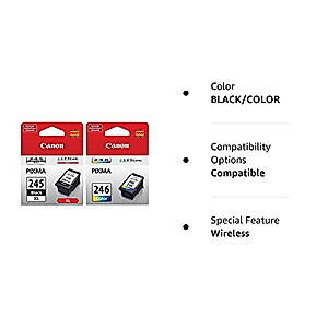Canon PG-245 XL High Capacity Black Ink Cartridge (8278B001) + Canon CL-246 Color Ink Cartridge (8281B001)
