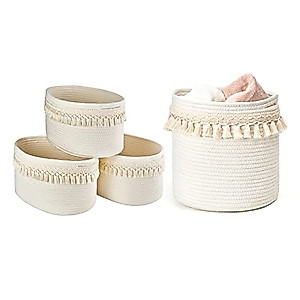 Mkono 4 Pcs Macrame Decorative Cotton Rope Basket Boho Woven Storage Cube Baskets