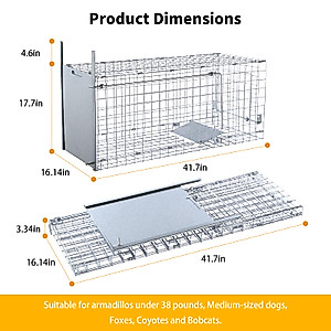 42" Large Humane Live Animal Trap,Collapsible Large Animal Catcher Cage,Cage Traps for Large Dogs up to 38 pounds,Foxes,Coyotes,Bobcat,Similar Sized Animals