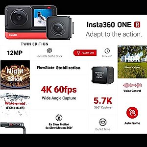 Insta360 ONE R Twin Edition - Super 5.7K Dual-Lens 360 Camera + 4K Wide Angle 60FPS with 128GB Memory Card (2 Items)
