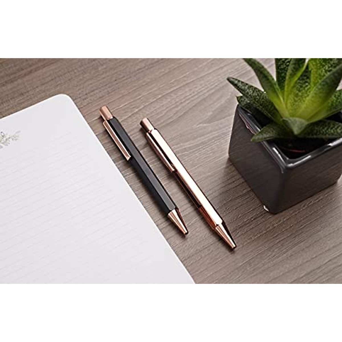 Rose Gold Black Luxury Ballpoint Pen Gift Set for Women - Black Ink Smooth Writing Pens - Nice Refillable Bullet Pen Set for Journaling and Note Taking