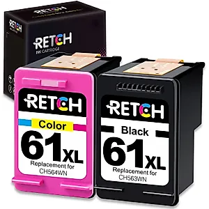 RETCH Remanufactured 61 XL Ink Cartridges Replacement for 61XL HP 61 Works with HP Envy 4500 4502 5530 DeskJet 2540 2541 2546 2549 3050 3510 OfficeJet 2620 4630 4632 Printer (1 Black 1 Tri-Color)