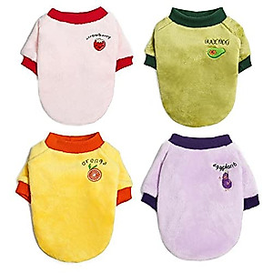Puppy Dog Clothes Winter Plus Flannel Velvet Pet Cat Cute Fruit Fleece Teddy Bichon Pomeranian Small Dog to Keep Warm 4 Pieces (Medium)