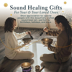 Sanskar Nepal - Tibetan Singing Bowl Set of 7, Handcrafted Singing Bowl for Meditation & Holistic Healing, Yoga Accessories, 3-5” Brass Singing Bowls with Wooden Striker, Cushion & Yellow Carry Box