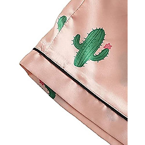 Avanova Women's Pajama Set Stain Cactus Print Short Sleeve Button Down 2 Piece Sleepwear Pink Catus Small