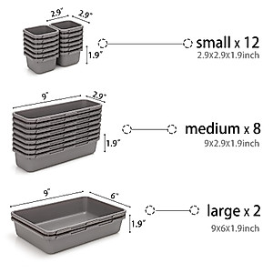 KeFanta 22 Pack Desk Drawer Organizers,Interlocking Junk Drawer Organizers and Storage with 3 Sizes,Desk Drawer Tray Organizer for Office,Bathroom,Kitchen,Makeup(Grey)