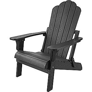 hOmeHua Folding Adirondack Chairs, Outdoor Patio Weather Resistant Chair, Imitation Wood Stripes, Easy to Fold Move & Maintain, Plastic Chair for Backyard Deck, Garden, Fire Pit & Lawn Porch - Black