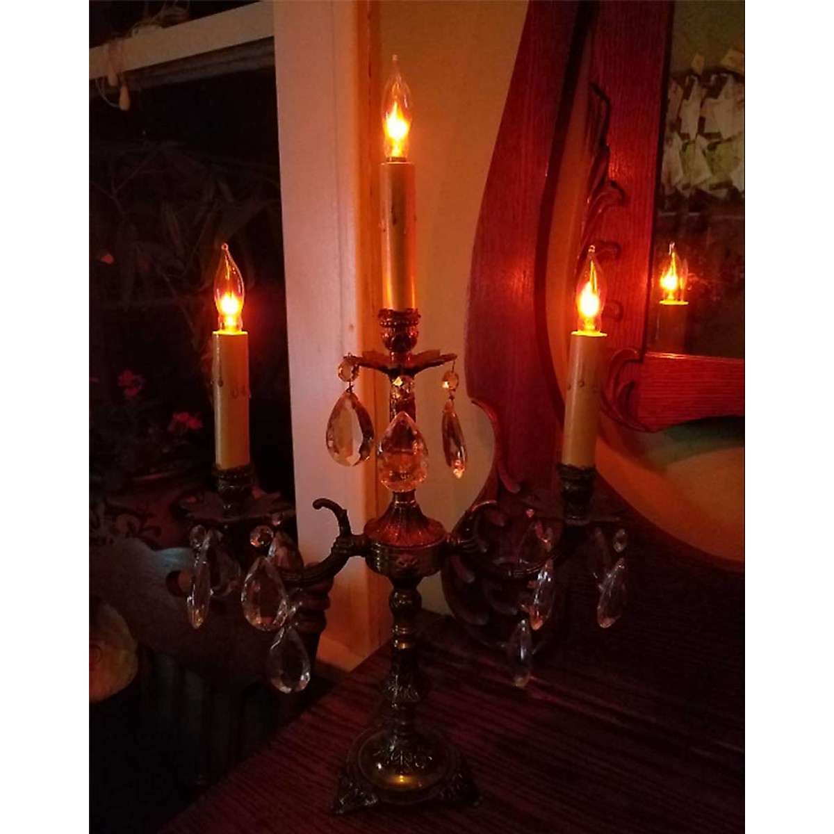 Goothy 12 Pack Christmas Flicker Flame Light Bulbs, Crystal Clear Chandelier Flickering E12 Candelabra Base Replacement Bulbs for Electric Window Candles Indoor Outdoor String Light, 1 Watt, 120 Volts