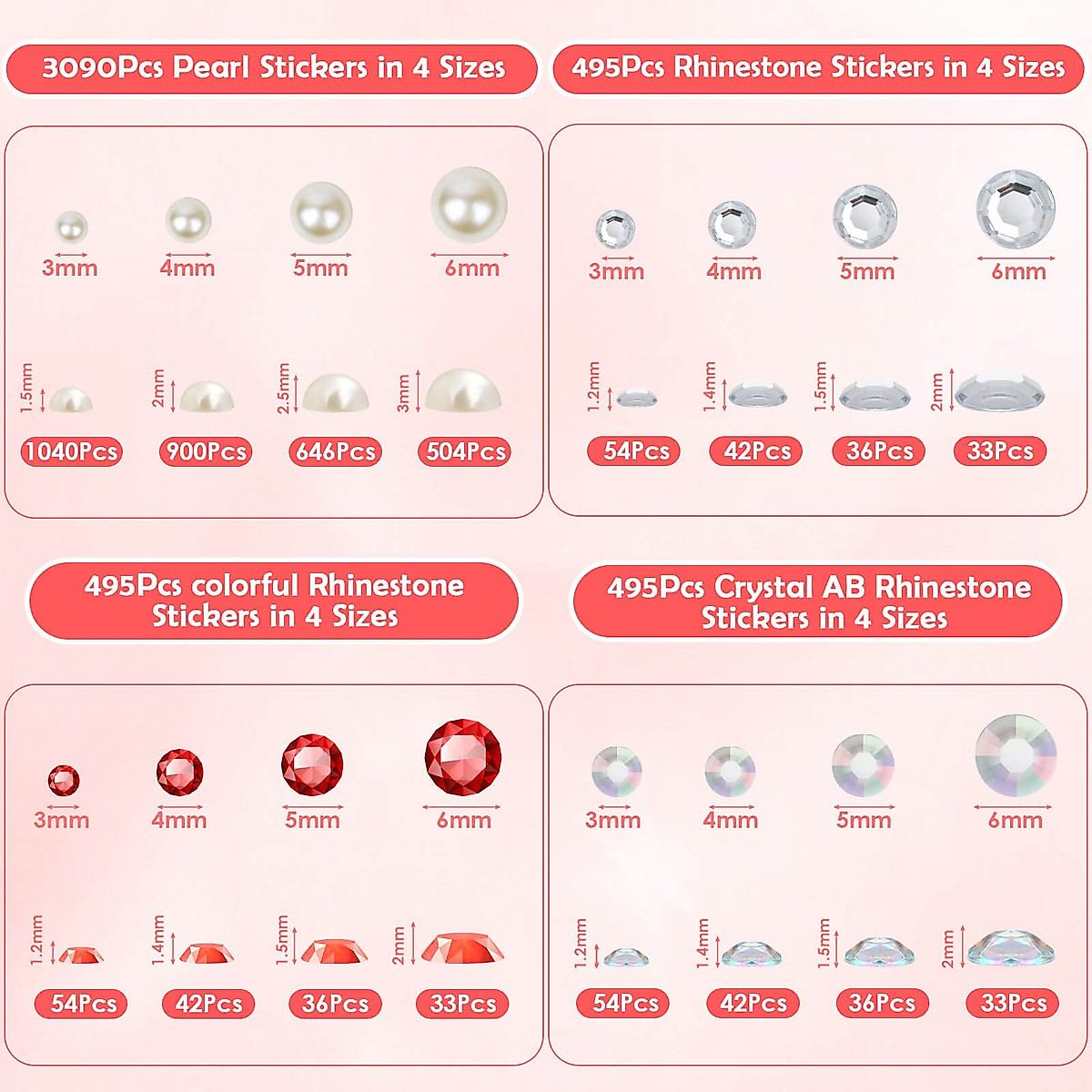 4576 Pieces Hair Pearls and Face Rhinestones Stickers, Self Adhesive Stick on Pearls Bling Gems Jewels Stickers for Hair Face Body Makeup Clothes Shoes Bags DIY Craft and Decorations