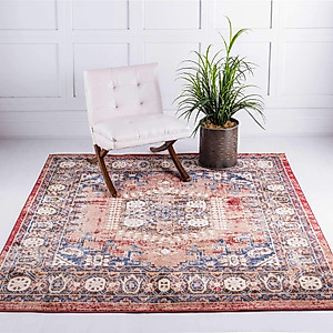 Unique Loom Utopia Collection Area Rug - Larissa (7'Square, Terracotta/ Blue)