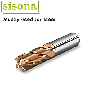 sisona 1/8" 3/16" 1/4" 5/16" 3/8" Carbide End Mills Set - Solid Carbide (Tungsten Carbide + Cobalt) - 5Pcs 4 Fulte CNC Mill Bits for Steel - TISIN Coated