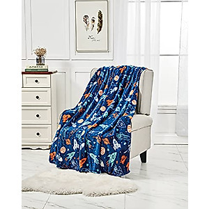 Décor&More Out of This World Plush Fleece Throw Blanket (50 inches x 60 inches ) - Space Adventure