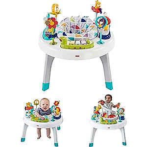 Fisher-Price Baby to Toddler Toy 2-In-1 Sit-To-Stand Activity Center with Music Lights and Spiral Ramp, Spin ‘N Play Safari
