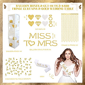 Hombae Engagement Party Decorations, Gold and White Bridal Shower Dimond Fringe Curtain Balloon Garland Leaves He Asked She Said Yes Banner Cake Cupcake Topper Box Cutout I Do Confetti Sash